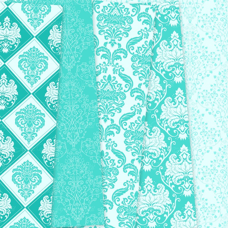 28 Turquoise Damask Digital Paper. Scrapbooking Backgrounds. | Etsy