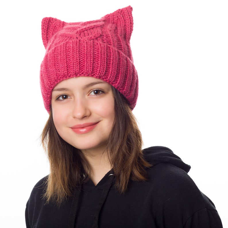 Pussy Hat Lined With Fleece Cat Ear Hat Pussycat Hat Cat Etsy