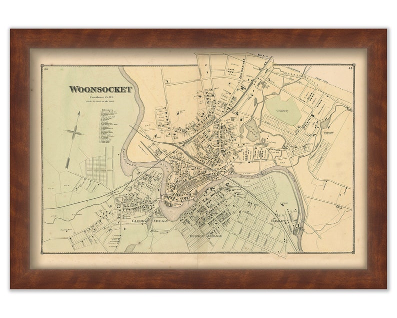 Village of WOONSOCKET Rhode Island 1870 Map | Etsy