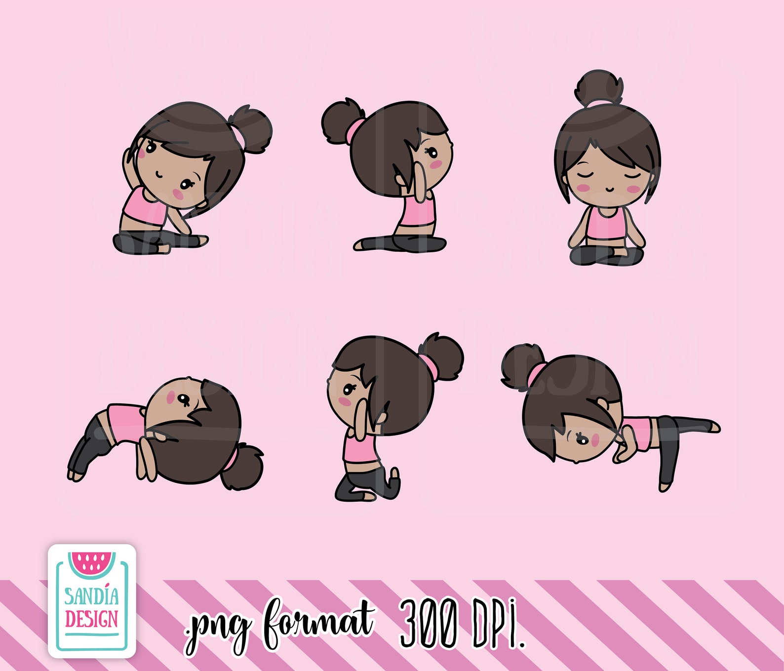 Brunette Yoga Clipart Chibi Girl Personal and comercial use | Etsy