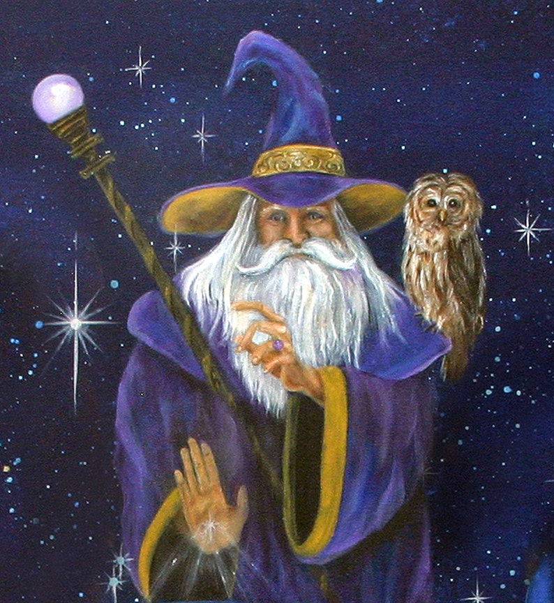 Magical Merlin Wizard and Owl Art Print Wall Art Home | Etsy