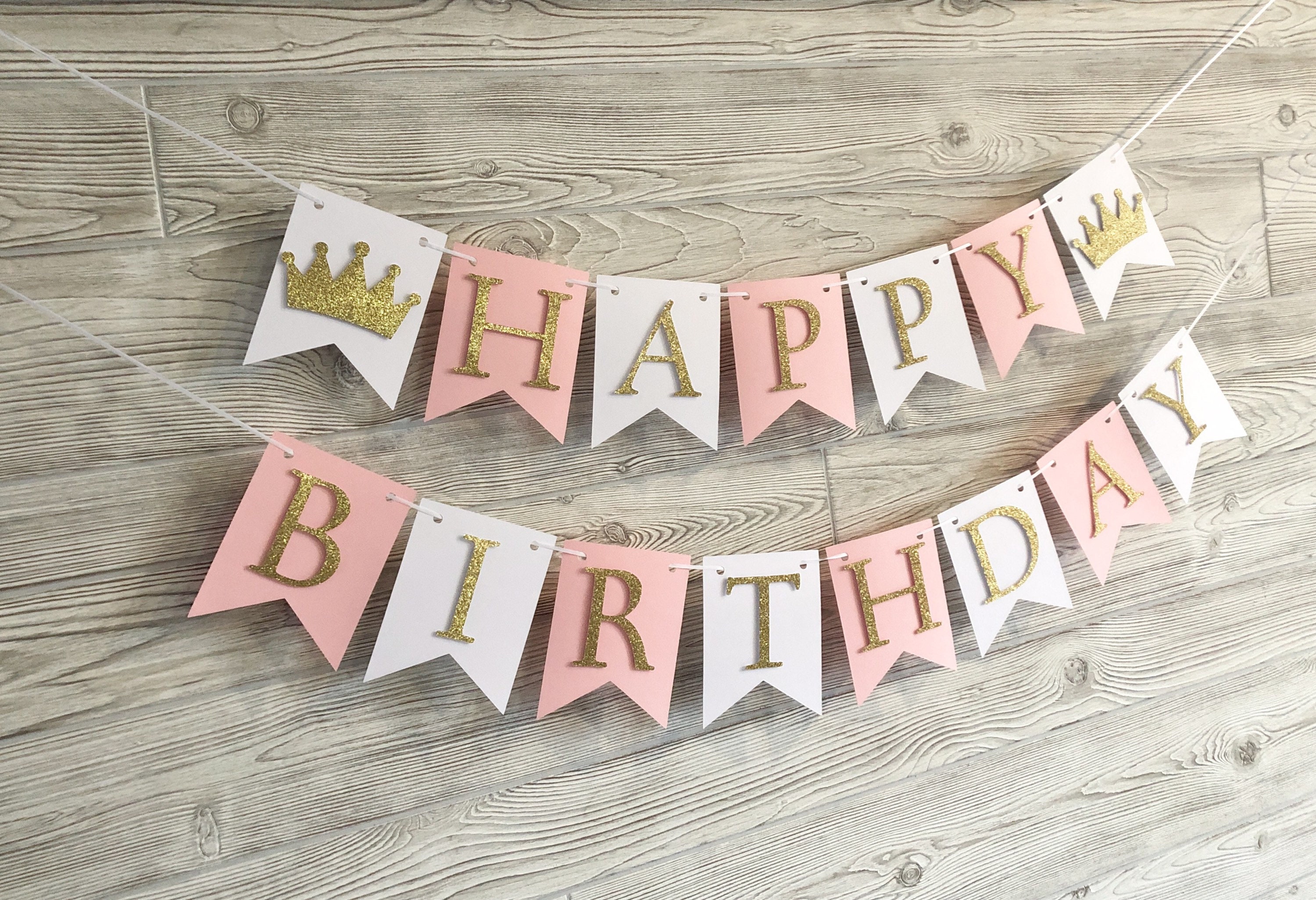 Princess Birthday Banner Glitter Gold Tiara Banner One | Etsy