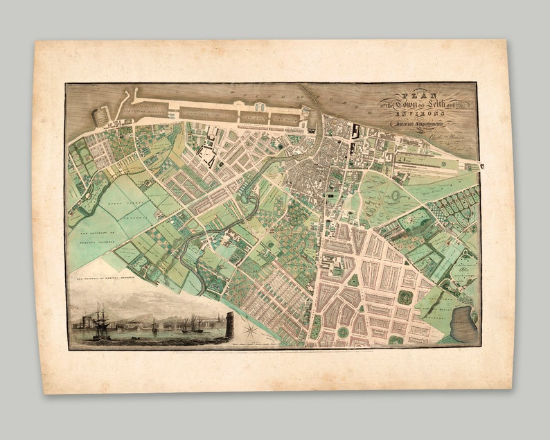Old Map of Leith Fine Art Print vintage town survey in | Etsy