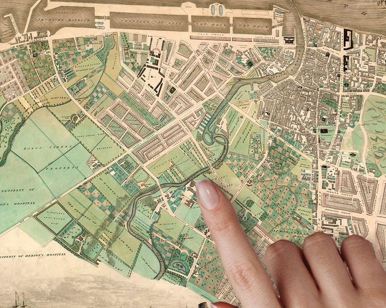 Old Map of Leith Fine Art Print vintage town survey in | Etsy