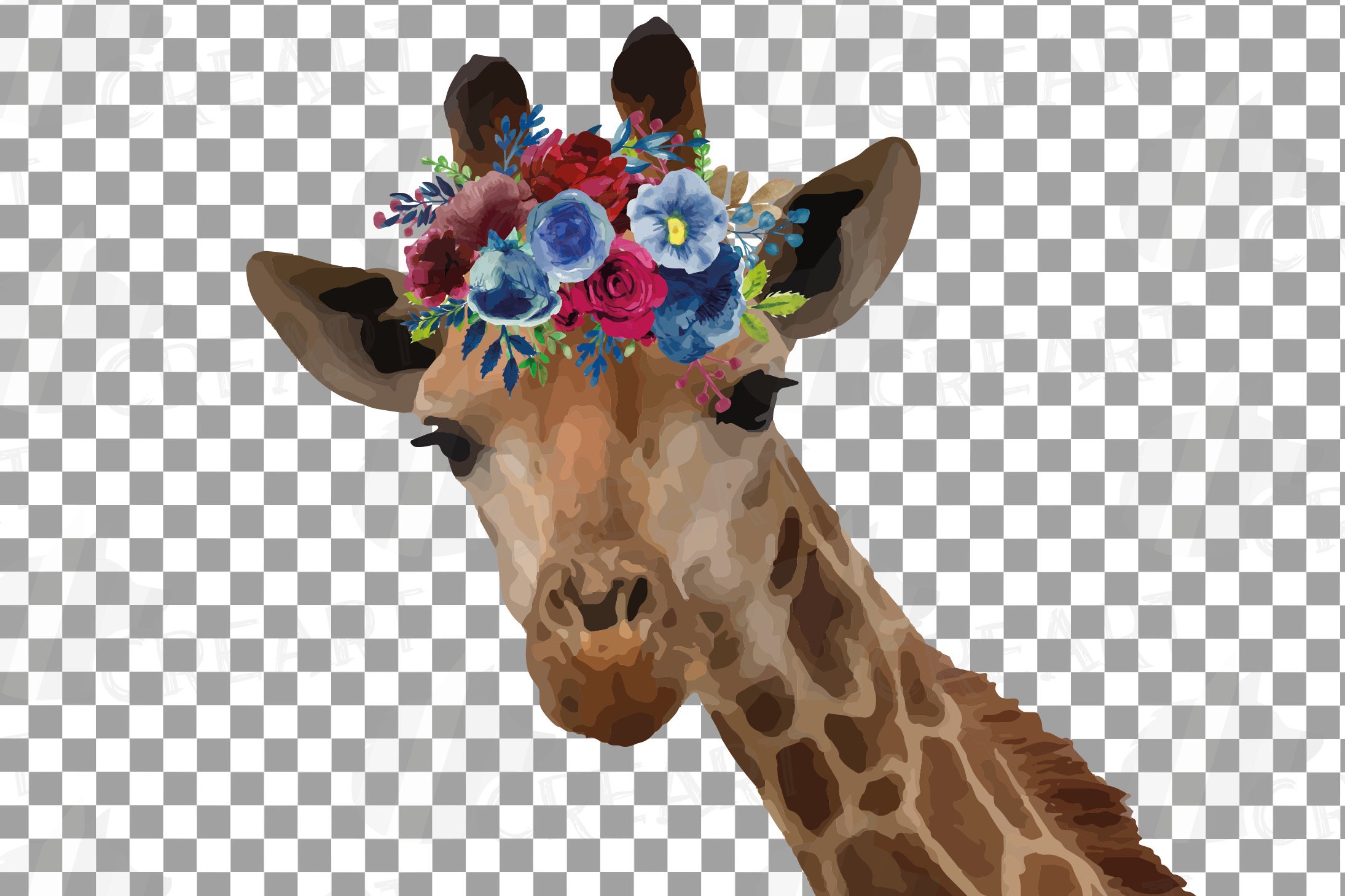 Watercolor giraffe with floral crown wall art. Giraffe gift | Etsy