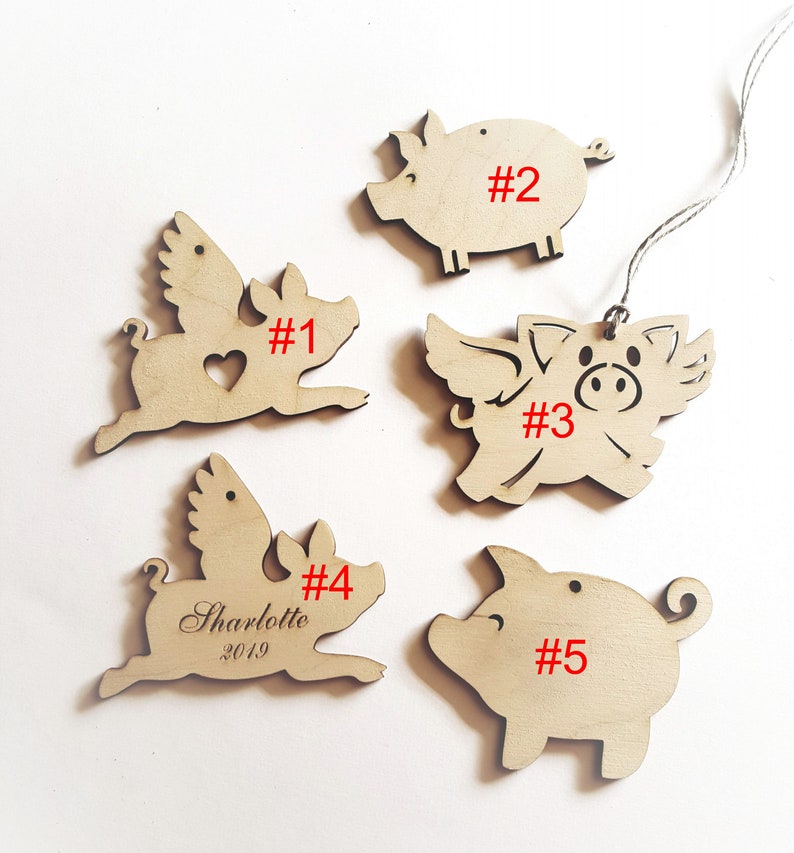 Cute wooden flying pig wooden laser cut ornament hanging | Etsy