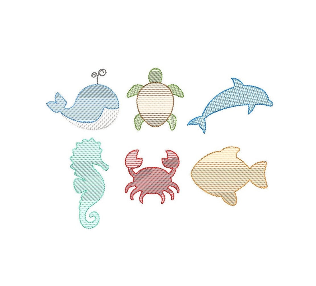 Sea Creatures Sketch set embroidery design. Sea creatures | Etsy