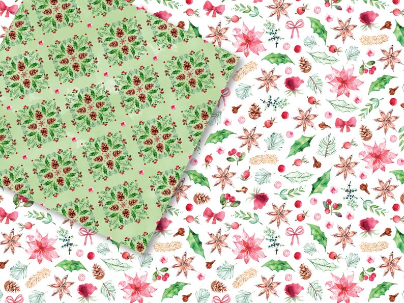 Watercolor Christmas Digital Paper Pack Holiday Seamless | Etsy
