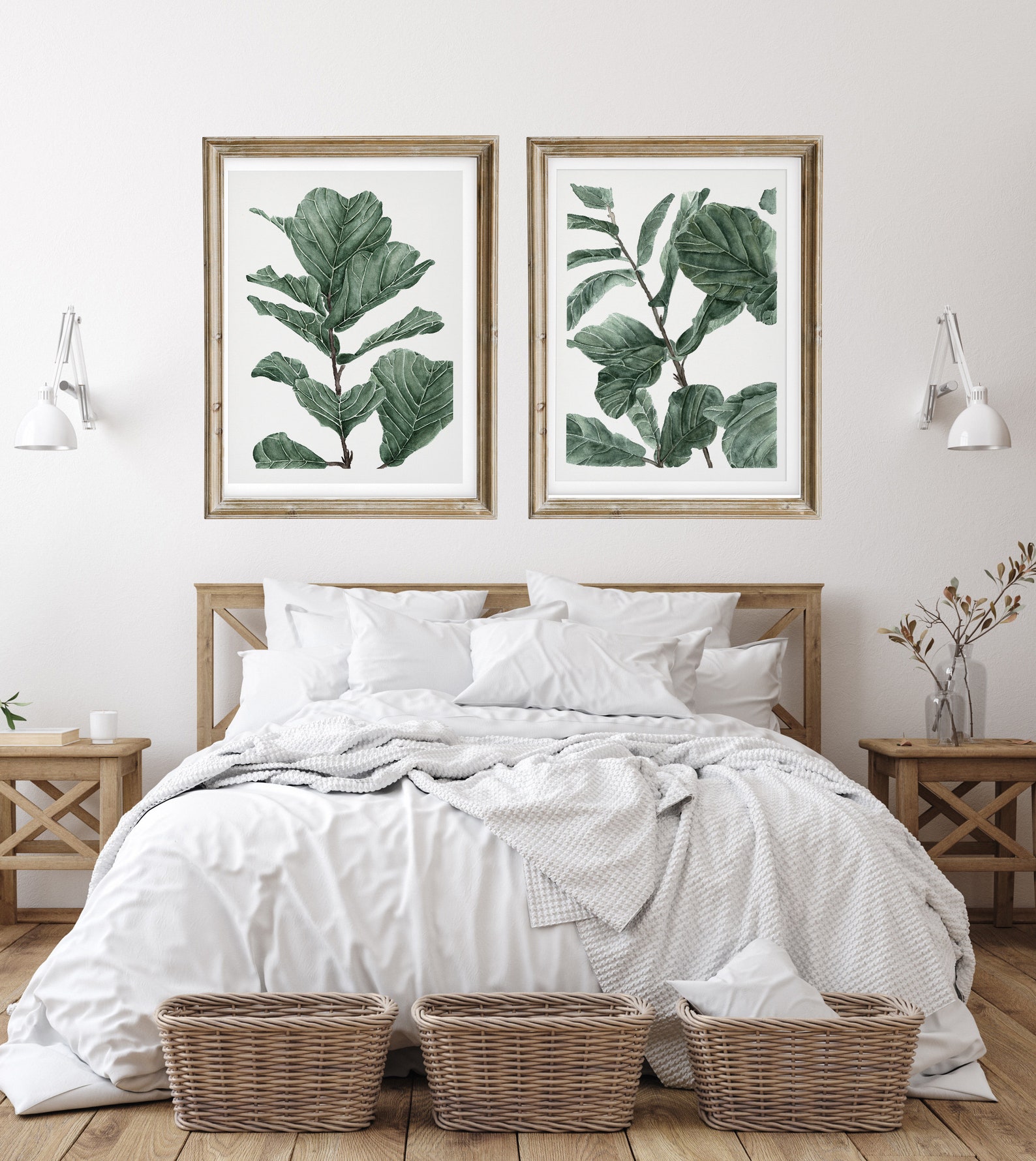 SET of 2 Above Bed Decor Fiddle Leaf Fig Printable wall art | Etsy