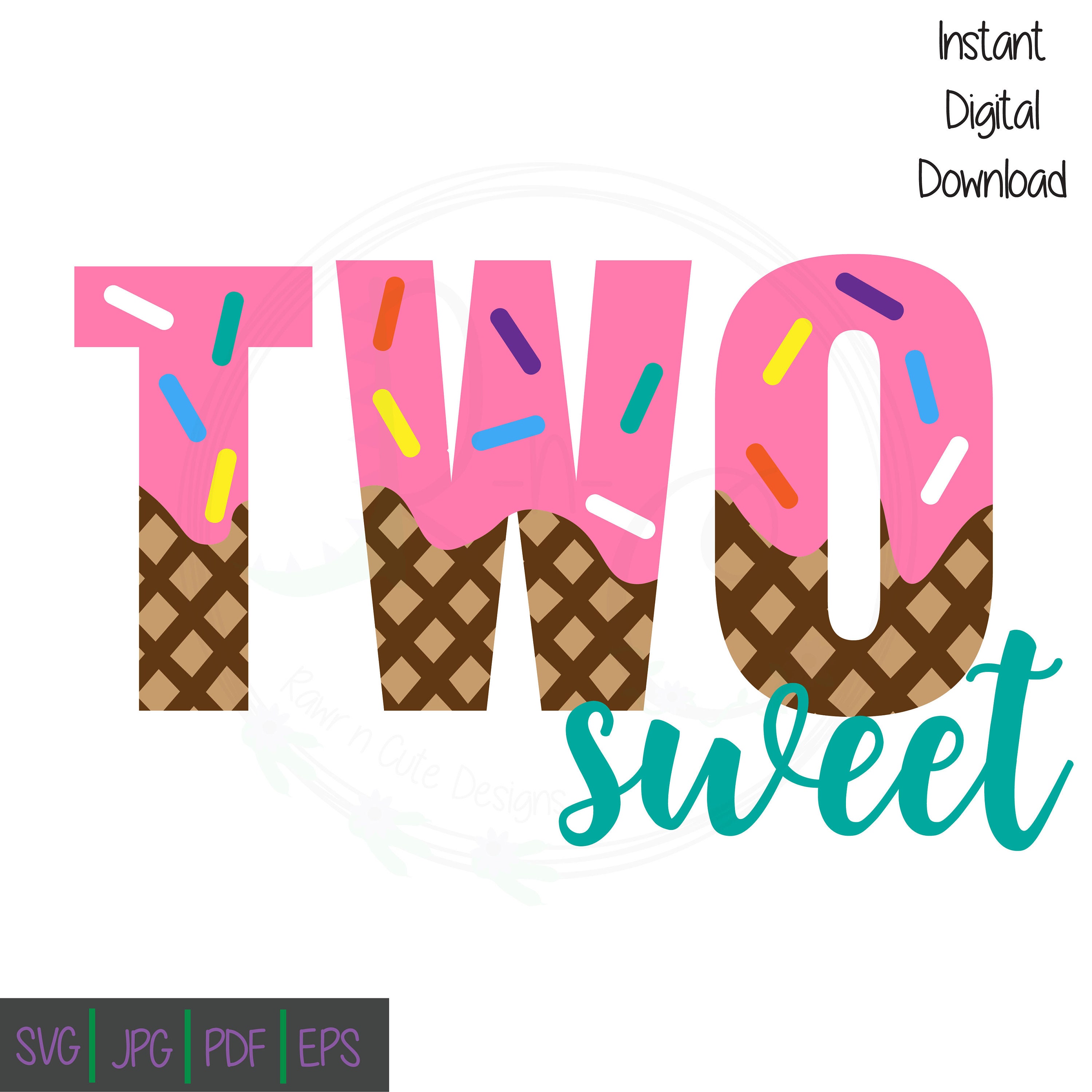 Two Sweet SVG 2nd Birthday svg Birthday Girl svg Ice Cream | Etsy