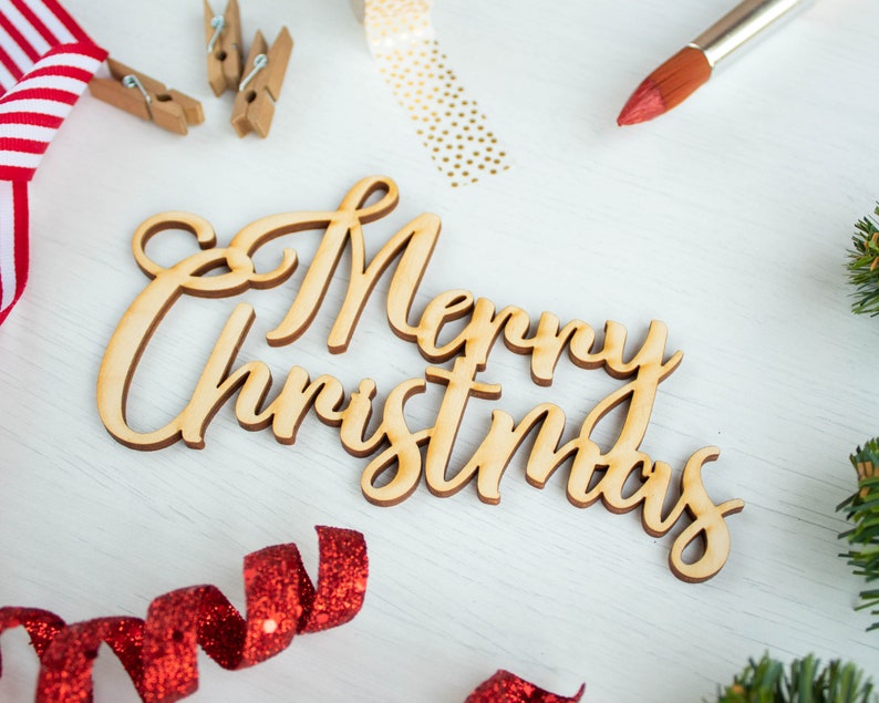 Merry Christmas Script Wood Word Cutout Laser Cut Christmas | Etsy