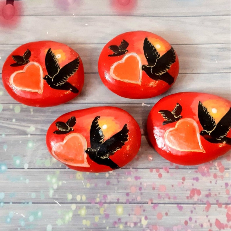 Valentine's day hand painted rocks Beach rocks home | Etsy