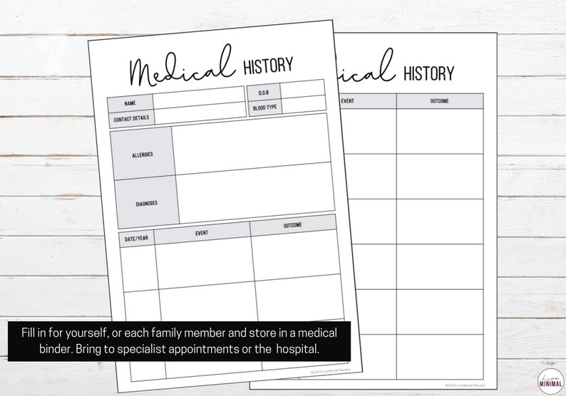 Medical History Chart Printable Health History Printable | Etsy