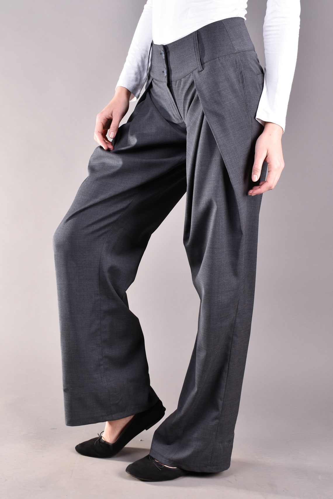 Wide Leg Trousers Loose Grey Pants Long Maxi Pants Casual | Etsy