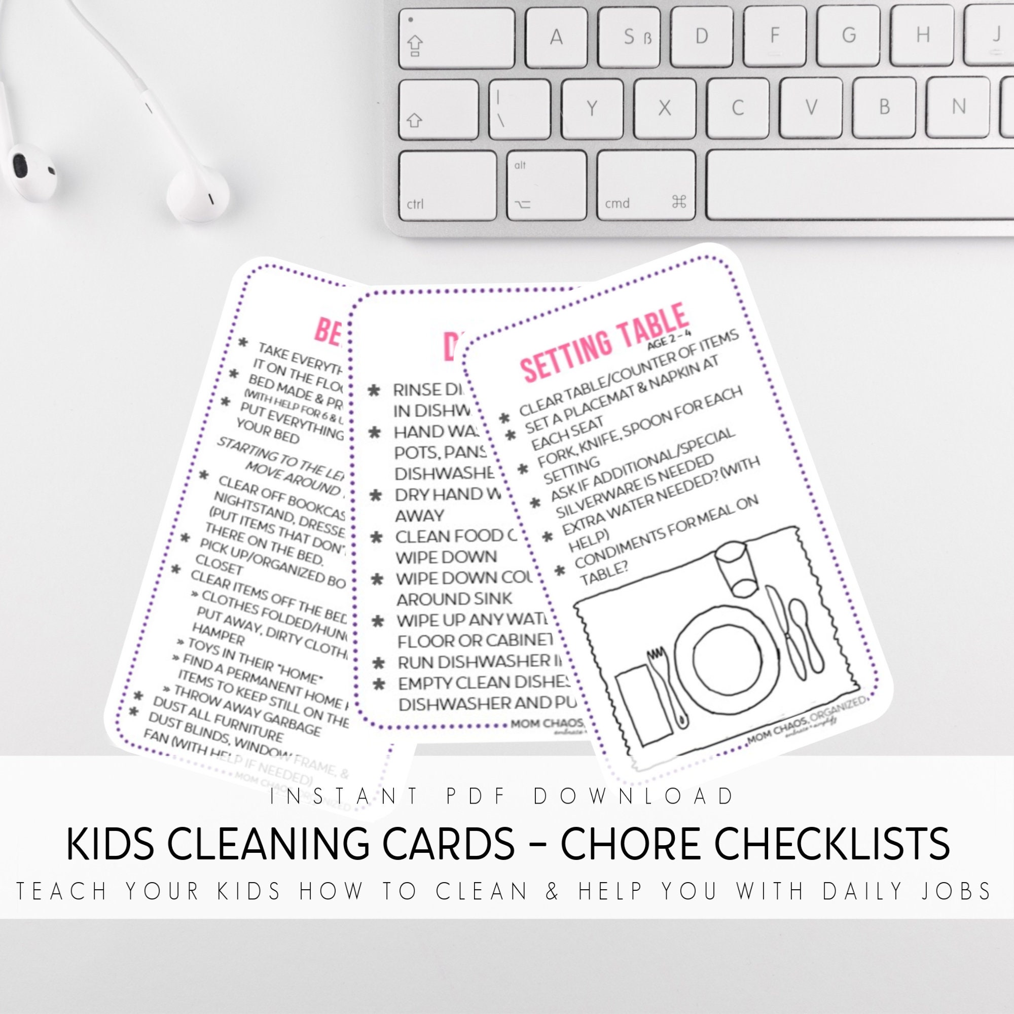 18 Cleaning Cards ǀ Kids Cleaning Checklists ǀ Kids Allowance | Etsy