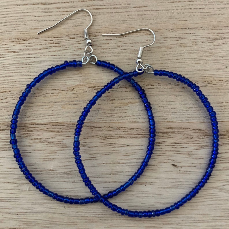 Beaded Hoop Earrings. Two Inches. Black Hoops. Teal Hoops. Big | Etsy