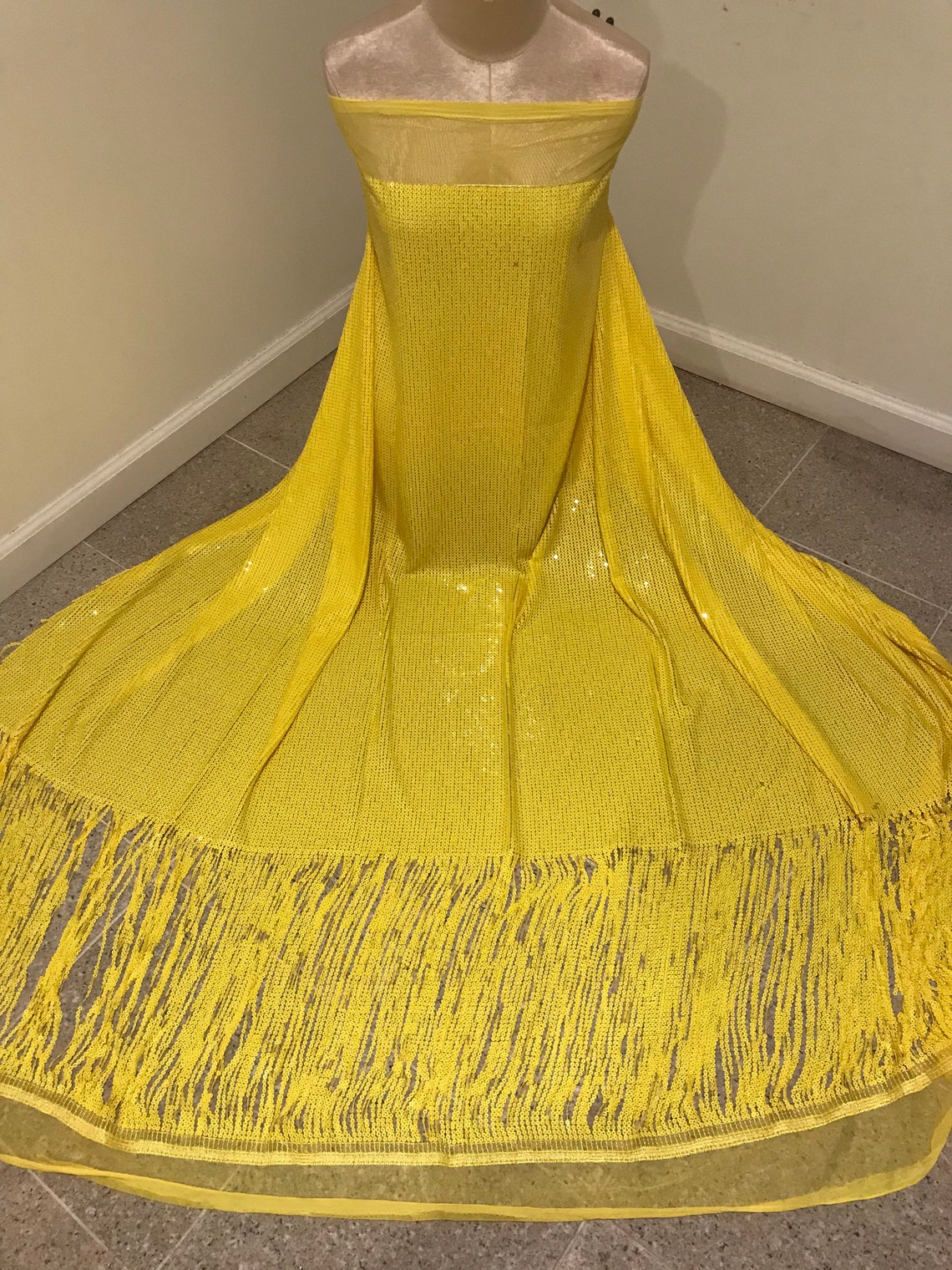 Yellow Sequins with fringe Lace Fabric 50 Width Sold By the | Etsy