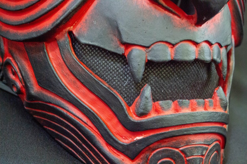 Red Black demon Half Face Samurai Mask Oni Mempo Armor | Etsy