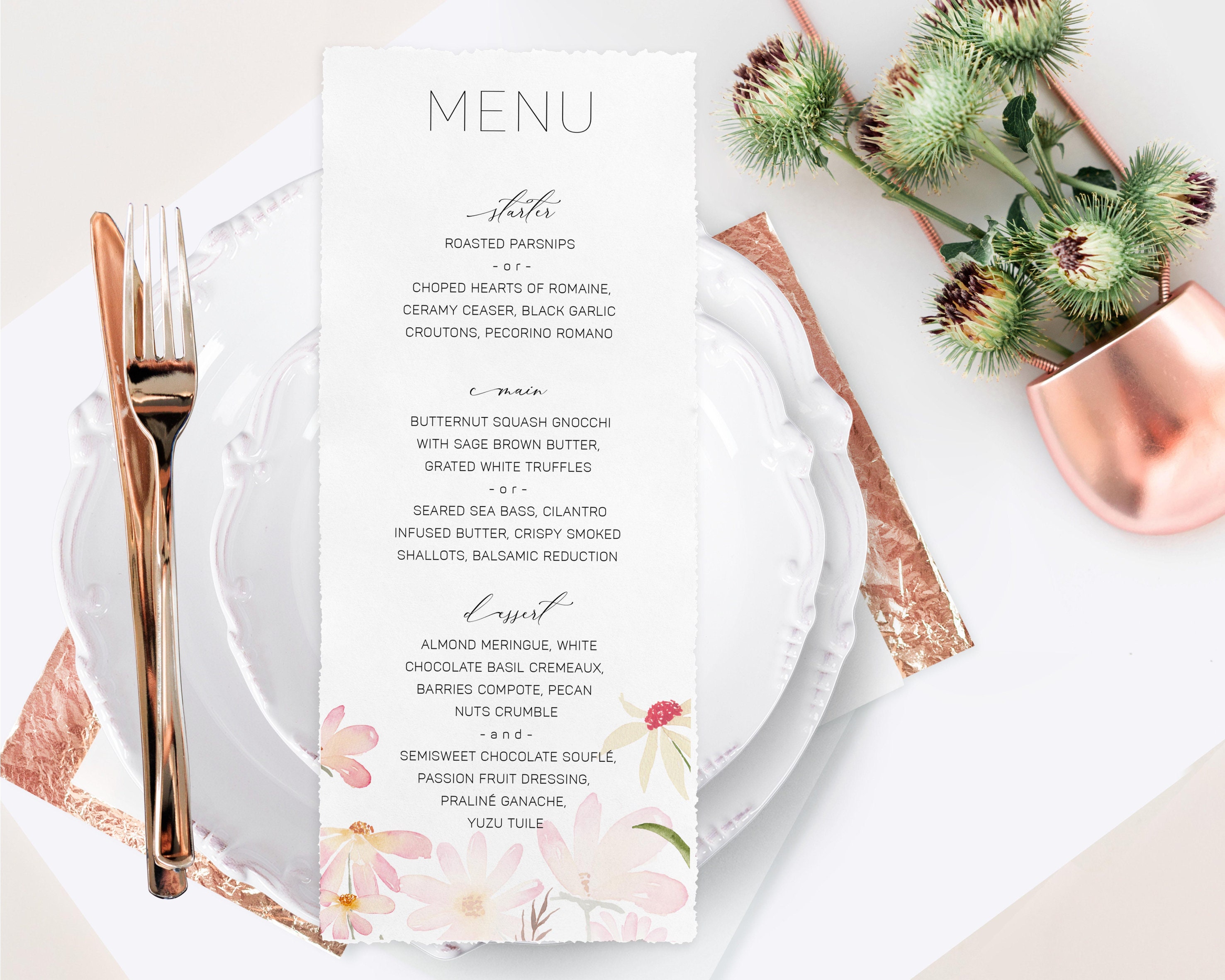 Flower Menu Card Template 100% EditableBoho Wedding Menu | Etsy