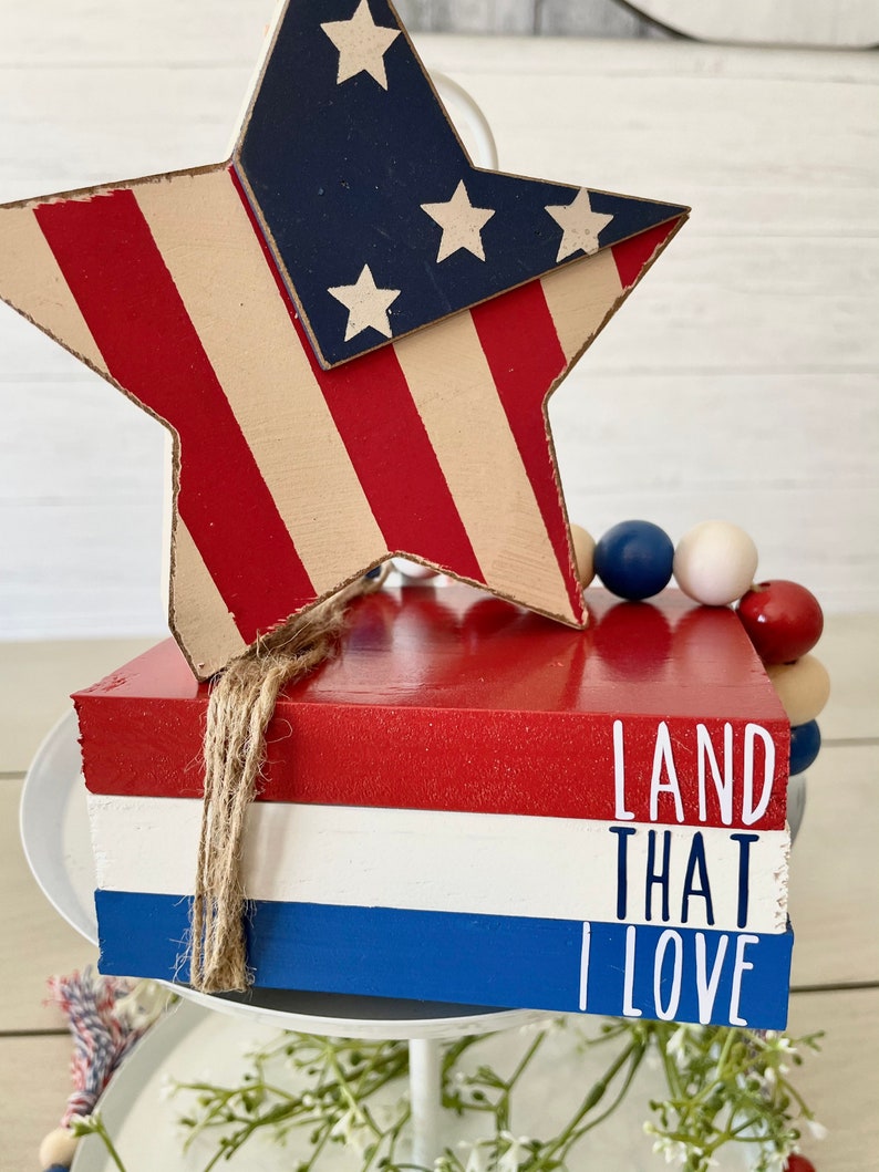 Patriotic Book Stack 4th of July Book Stack Land That I | Etsy