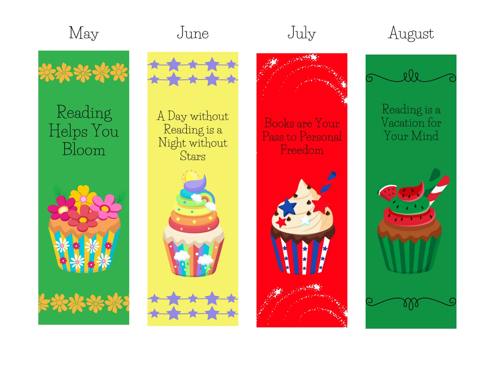 Monthly Cupcake Bookmarks with Reading Quotes Set of 12 | Etsy