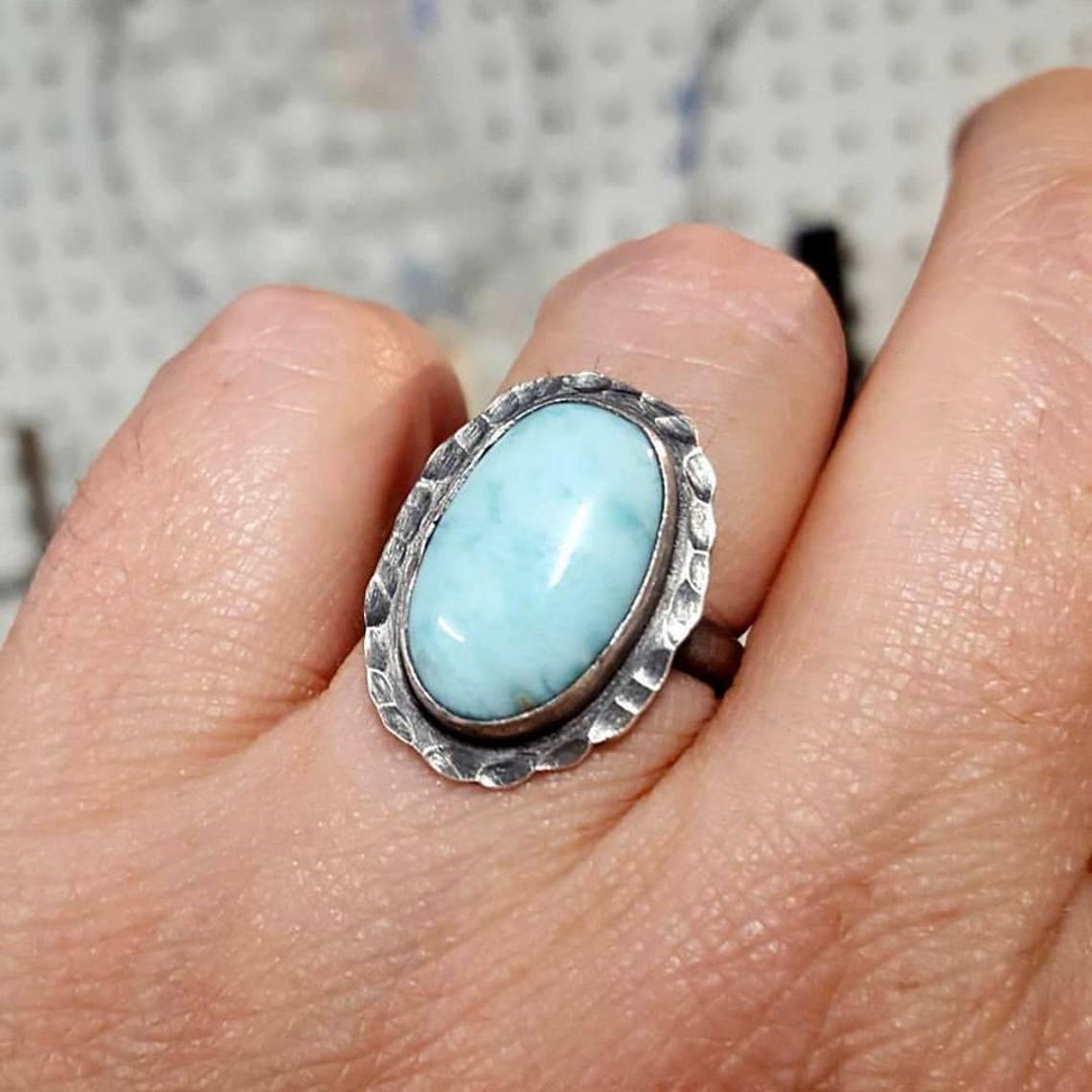Sterling Silver and Larimar Ring Size 8 OOAK | Etsy