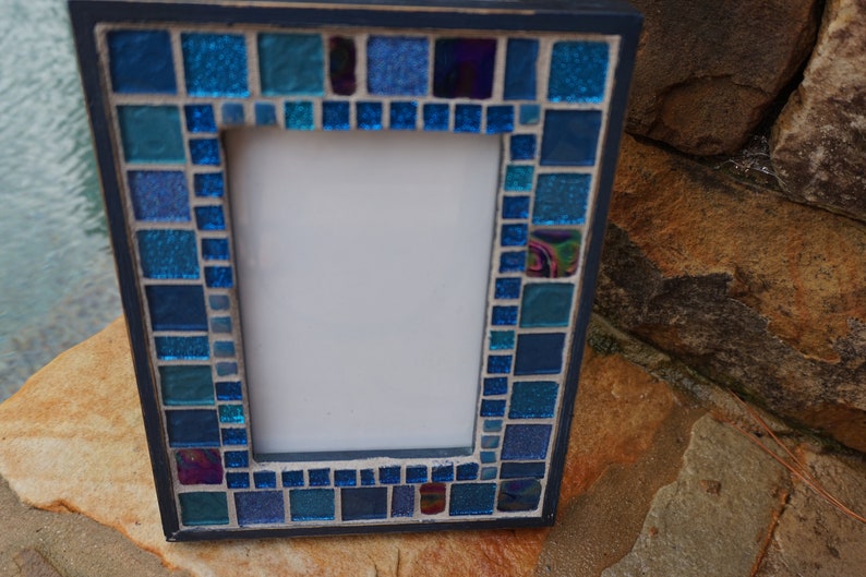 Mosaic picture frame Beach ocean Blues ceramic tiles stained | Etsy