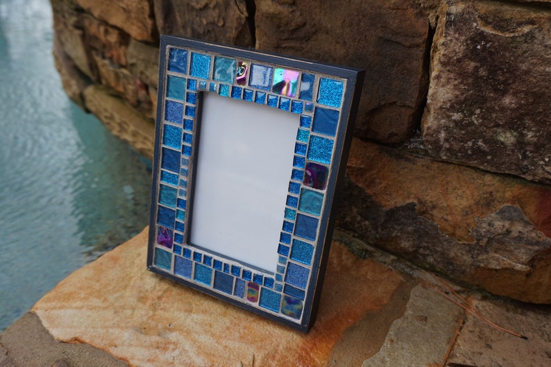 Mosaic picture frame Beach ocean Blues ceramic tiles stained | Etsy