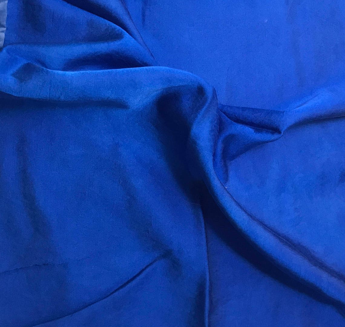 Hand Dyed Sapphire Blue Silk and Cotton Blend SATIN Fabric | Etsy