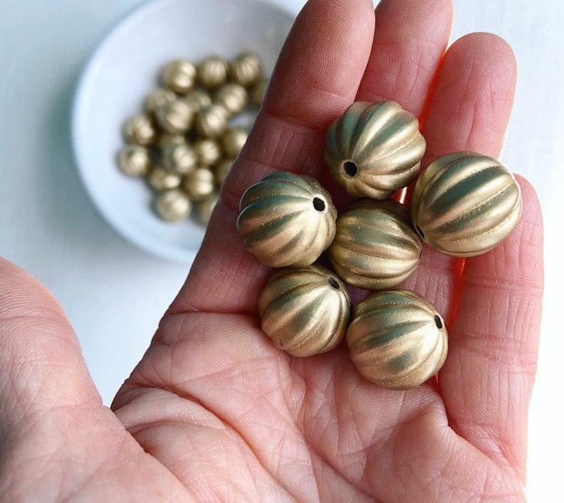 Fluted Round Gold Acrylic Melon Beads Corrugated Matte 17mm | Etsy
