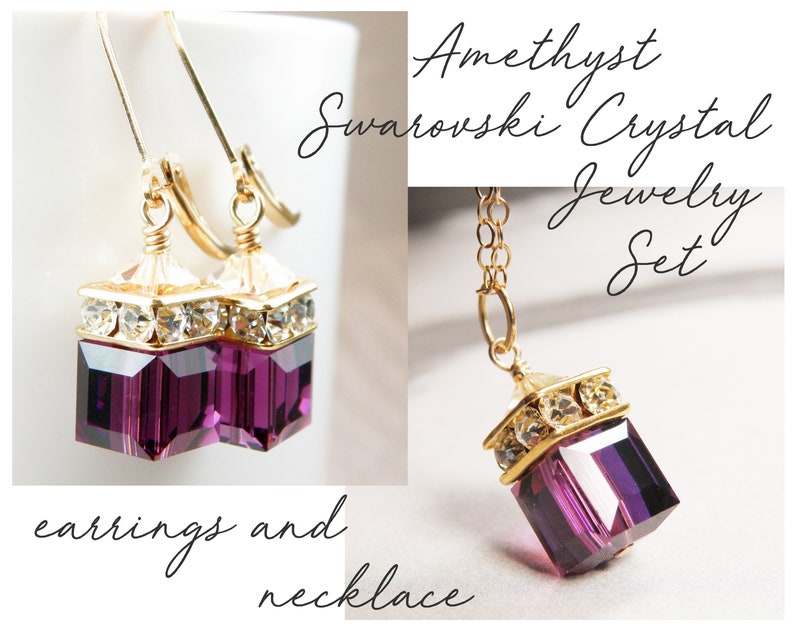 Purple Plum Jewelry Gift Set Gold Filled Amethyst Swarovski | Etsy