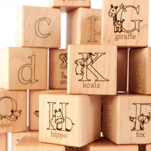 26-piece ANIMAL ALPHABET hardwood block set all natural | Etsy