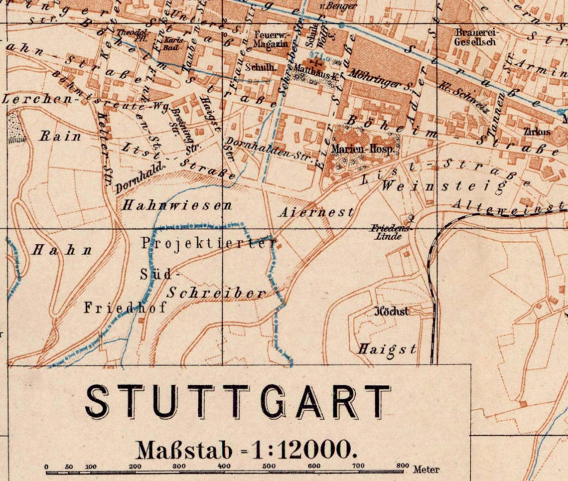 Stuttgart map Old map of Stuttgart fine reproduction | Etsy