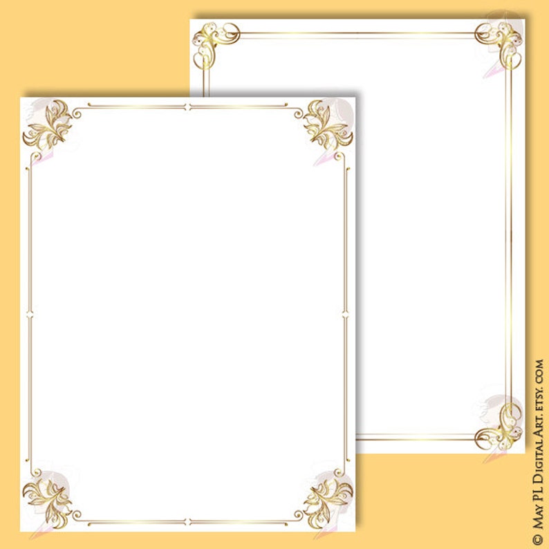 Document Frames Page Borders 8x11 Gold Floral Foliage Leaf | Etsy