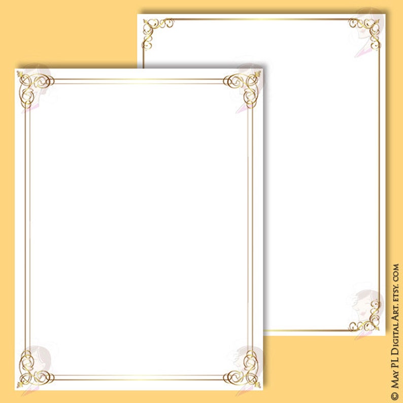 Document Frames Page Borders 8x11 Gold Floral Foliage Leaf | Etsy