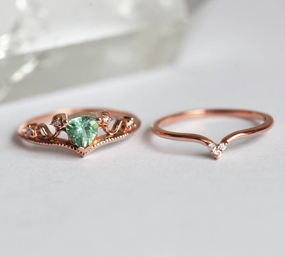 Mint Tourmaline Engagement Ring Set Diamond Tourmaline Ring | Etsy