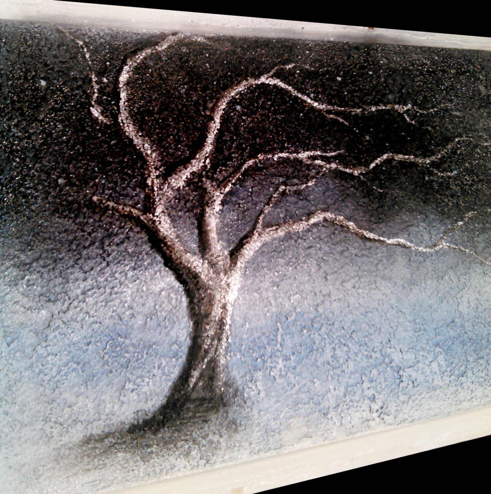 BLUE MOON texture acrylic unique full moon silver trees | Etsy