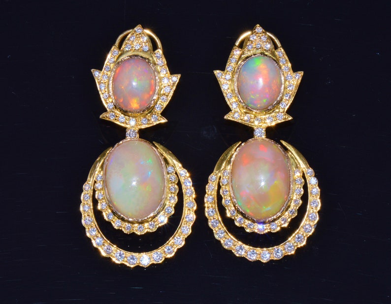 Opal Diamond Earrings Certified Natural 24.2Cts VS F Diamond | Etsy