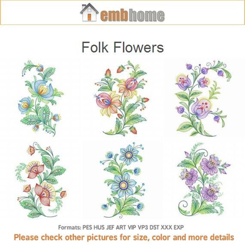 Folk Flowers Machine Embroidery Designs Pack Instant Download | Etsy