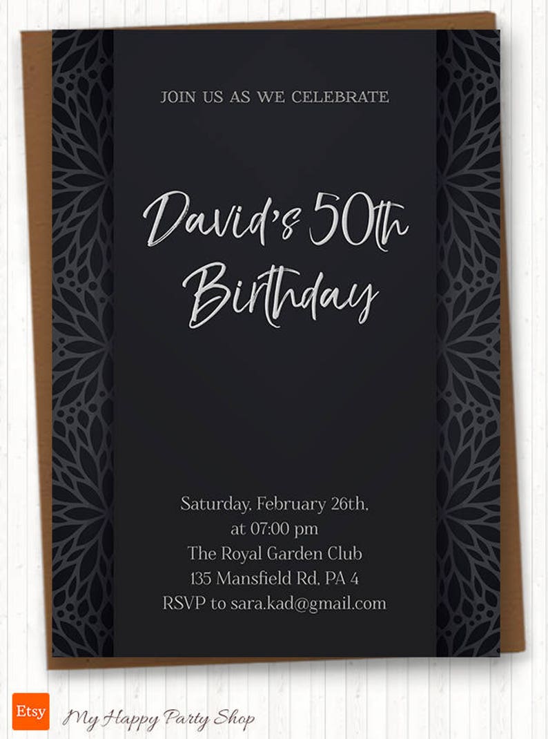 Man Birthday Invitation Elegant Invitation For Him Dark | Etsy