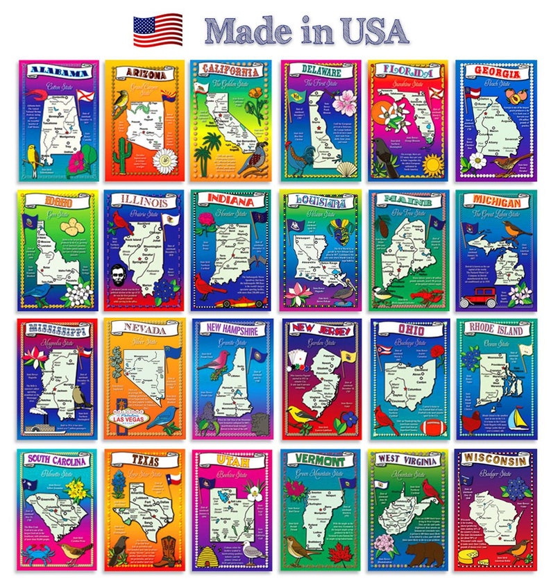 U.S. State Map Postcard Set of 50. Postcards variety pack. | Etsy
